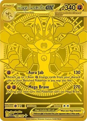 Mega Lucario EX 188/132 Mega Evolutions Gold Hyper Rare Pokémon Card NM ...